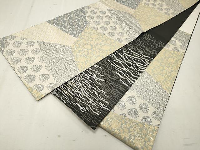 平和屋着物●六通柄袋帯　切り嵌め花唐草文　名物裂　金糸　正絹　逸品　CAAU1140yk