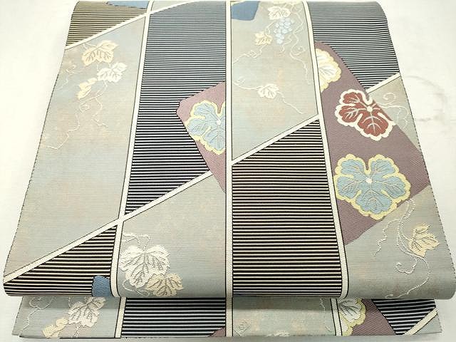 平和屋着物●六通柄袋帯　唐織　葡萄蔦の葉文　金糸　引箔　正絹　逸品　CAAU1153yk