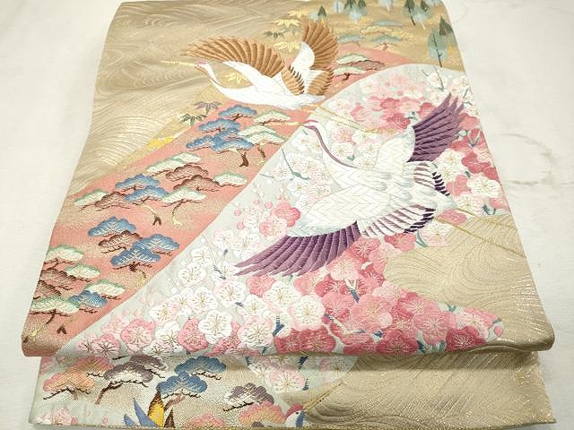 平和屋着物●「美しいキモノ」お馴染みのメーカー となみ織物 本加賀友禅作家 百貫華峰 六通柄袋帯 唐織 飛鶴流水松竹梅 純金箔 CAAU1161yk