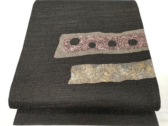 平和屋着物●太鼓柄袋帯　紬地　吉祥文　銀通し地　さが美扱い　正絹　逸品　未使用　CAAU1199yk