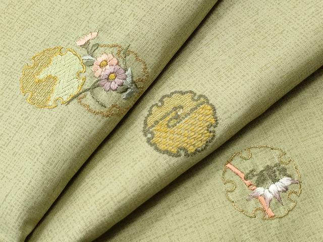 平和屋着物●訪問着　本場染大島紬　総刺繍　雪輪吉祥花文　金糸　正絹　逸品　CAAU1643yc