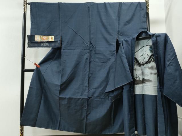 平和屋着物●男性　本場大島　アンサンブル　格子柄　遠山織物謹製　証紙付き正絹　逸品　CAAU1682yc