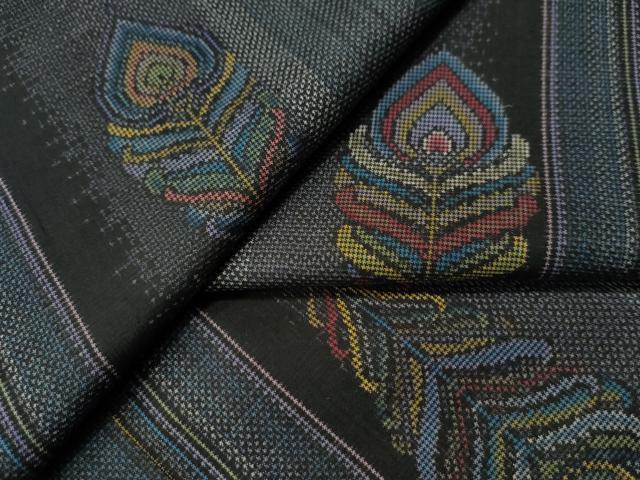 平和屋着物●本場大島紬　7マルキ　孔雀羽間道　正絹　逸品　CAAU1714yc