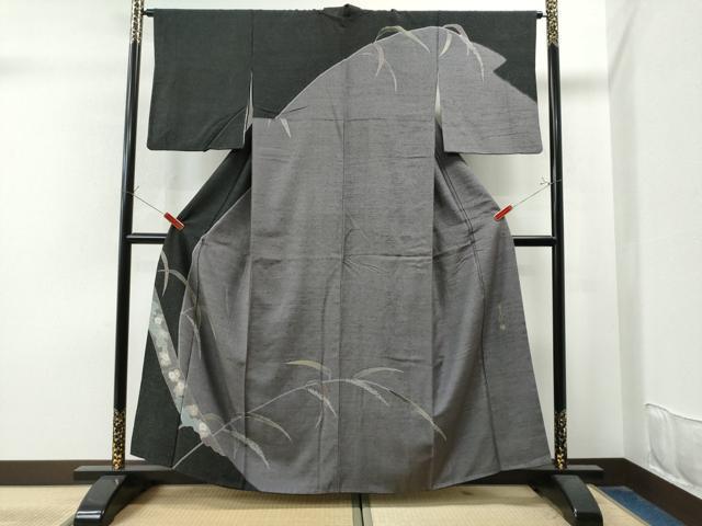 平和屋着物●訪問着　作家物　紬地　笹竹吉祥花文　銀通し地　健勝苑扱い　正絹　逸品　CAAU1717yc