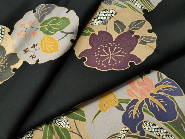 平和屋着物●訪問着　雪輪草花文　黒地　高島屋扱い　正絹　逸品　CAAU1787yc