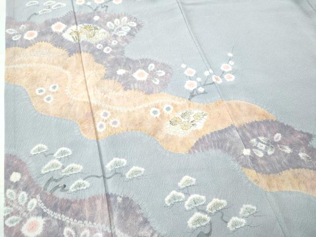 平和屋着物○訪問着 作家物 萬代草木染 本藍 流水風景草花文 鬼しぼ