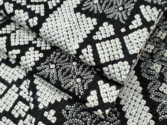 平和屋着物●上質な小紋　本疋田絞り　短冊重ね吉祥文　黒地　胴抜き仕立て　正絹　逸品　CAAU1821yc