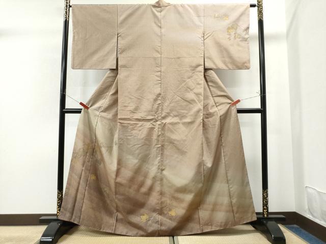 平和屋着物●訪問着　本場染大島紬　葡萄蔦の葉文　金彩　正絹　逸品　CAAU1837yc