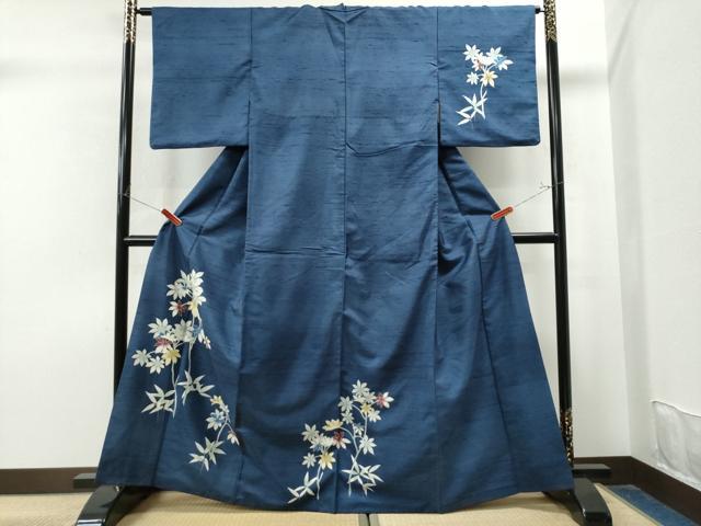 平和屋着物●訪問着　白山紬　枝花文　正絹　逸品　CAAU1840yc