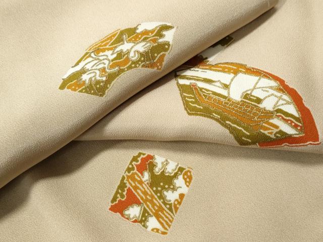 平和屋着物●長襦袢　無双　地紙群鶴花文　金彩　正絹　逸品　未使用　CAAU1846yc