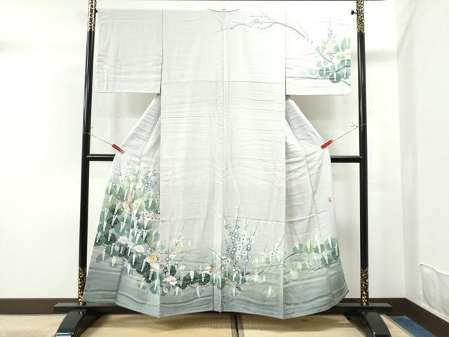 平和屋着物●十日町友禅作家　岡村蒼風　訪問着　鴛鴦松花文　暈し染め　正絹　逸品　未使用　CAAU1848yc