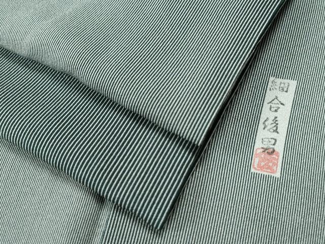 平和屋着物●重要無形文化財・伊勢手彫型本染・細合俊男　江戸小紋　万筋　高麗納戸色×灰黄緑色　正絹　逸品　CAAU1852yc