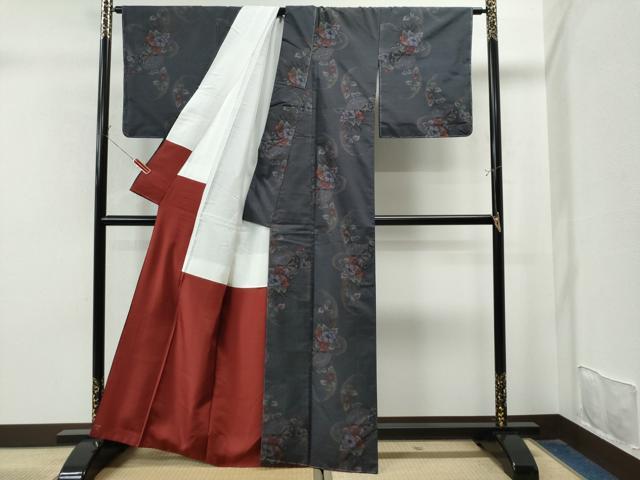 平和屋着物○本場大島紬 訪問着 9マルキ 草花文 正絹 逸品 DAAS2225tw