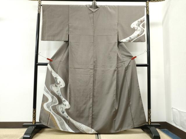 平和屋着物●訪問着　本塩沢　絞り　道長秋草文　金彩　やまと誂製　正絹　逸品　CAAU1861yc