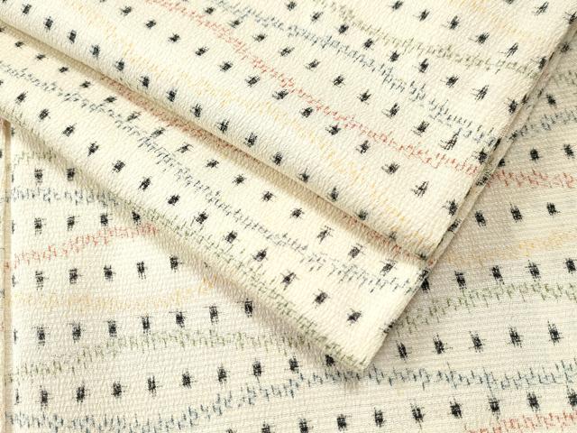 平和屋着物●本塩沢　よろけ縞　吉祥文　正絹　逸品　CAAU1964yc