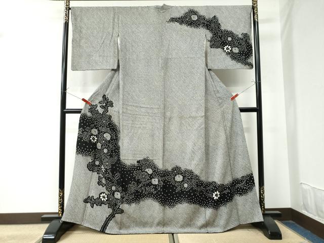 平和屋着物●訪問着　総絞り　草花文　黒地　正絹　逸品　CAAU2040yc