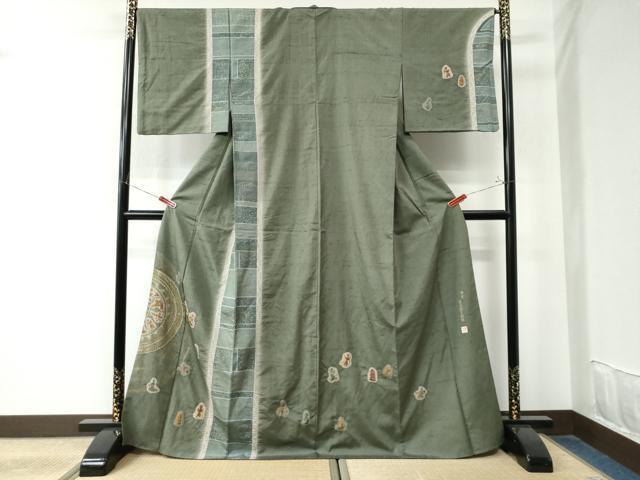 平和屋着物●訪問着　作家物　紬地　絞り　国宝袈裟欅文銅鐸　金彩　やまと誂製　正絹　逸品　CAAU2074yc