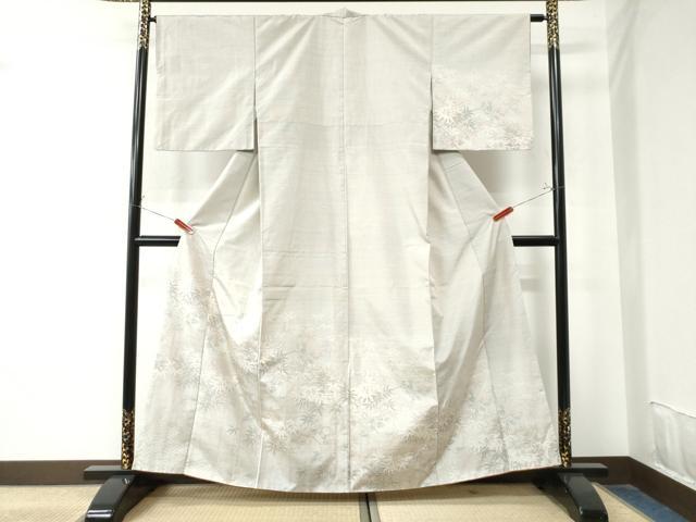 平和屋着物●訪問着　紬地　枝笹花文　正絹　逸品　CAAU2083yc