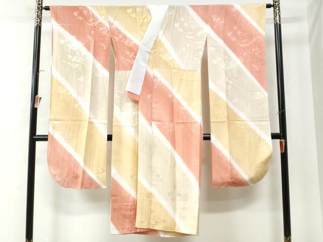 平和屋着物●振袖用長襦袢　無双仕立て　扇面草花地紋　暈し染め　正絹　逸品　CAAU2108yc