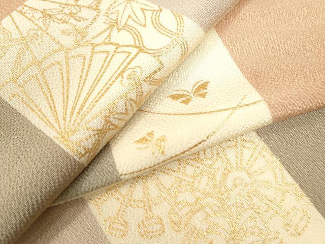 平和屋着物●上質な小紋　市松檜扇水車花蝶文　金彩　鬼しぼ縮緬　正絹　逸品　CAAU2109yc