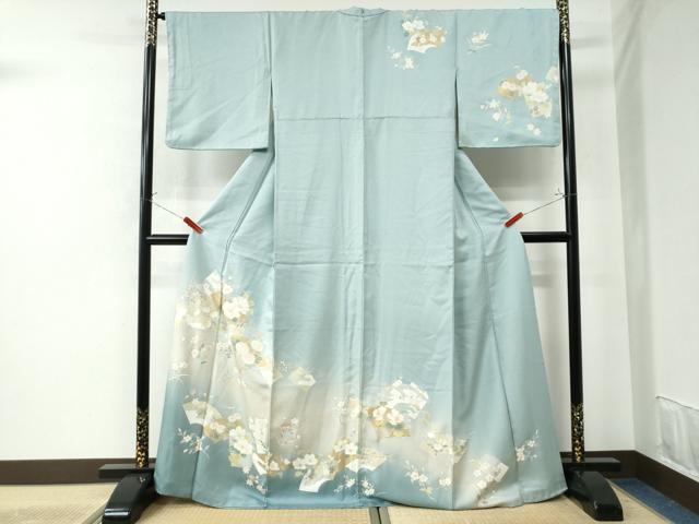平和屋着物●訪問着　扇面破れ色紙草花文　暈し染め　金彩　正絹　逸品　CAAU2119yc