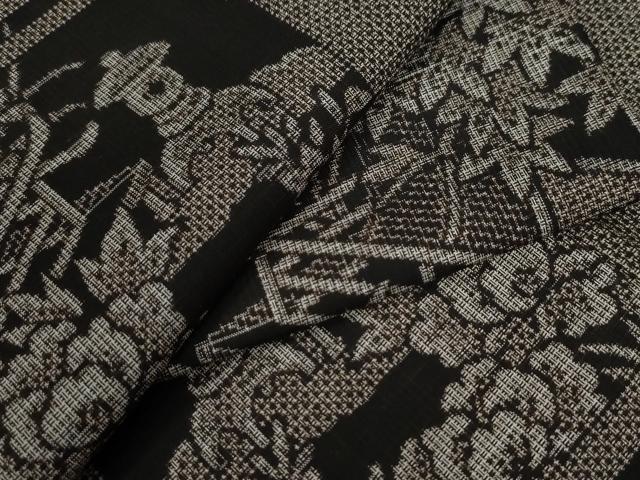 平和屋着物●本場大島紬　割り込み絣　草花文　正絹　逸品　CAAU2127yc