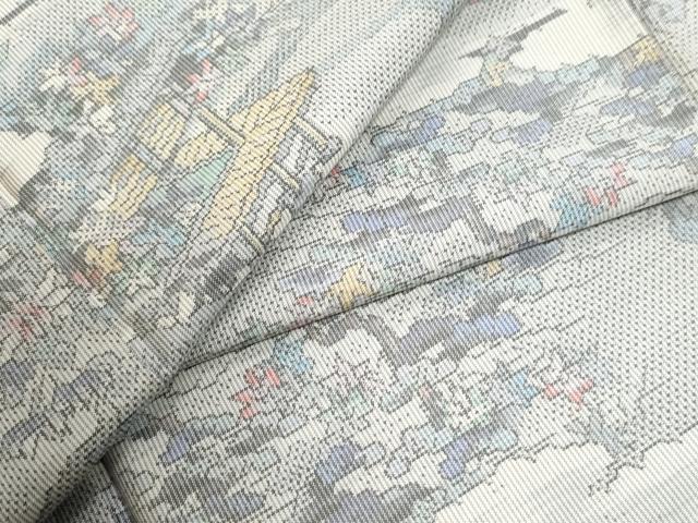 平和屋着物●都喜ヱ門　本場大島紬　白大島　7マルキ　雲取り風景花文　藤絹織物謹製　正絹　逸品　CAAU2254yc