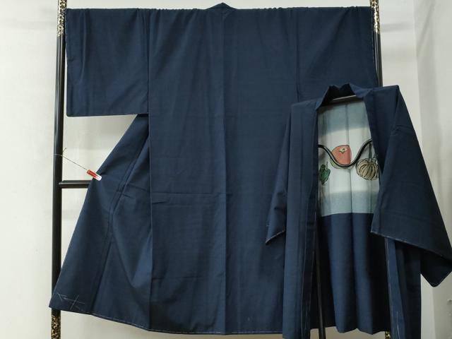 平和屋着物●男性　紬　アンサンブル　色無地　留紺色　キングサイズ　正絹　逸品　未使用　CAAU2264yc