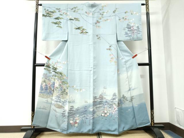 平和屋着物●訪問着　翠峰　遠山渡り橋松竹梅風景文　暈し染め　正絹　逸品　CAAU2318yc