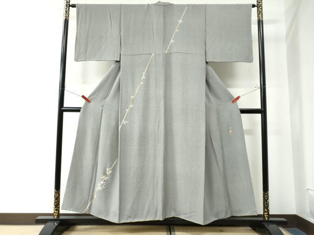 平和屋着物●江戸小紋　訪問着　砂川健一作　万筋　黒色×絹鼠色　草木文　正絹　逸品　CAAU2320yc