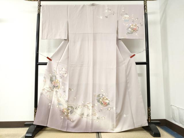 平和屋着物●訪問着　友禅　駒刺繍　雪輪枝花文　暈し染め　金彩　正絹　逸品　CAAU2425yc