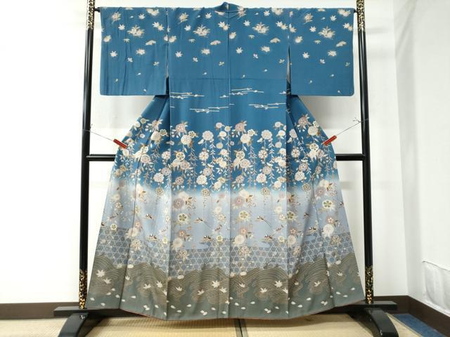 平和屋着物●訪問着　竜田川網目花鳥文　暈し染め　金彩　正絹　逸品　CAAU2431yc