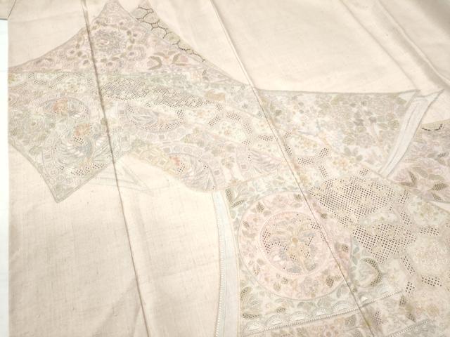 平和屋着物●中国三大刺繍　スワトウ刺繍　総刺繍　訪問着　紬地　鳳凰更紗吉祥花文　正絹　逸品　CAAU2464yc