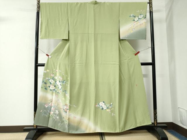 平和屋着物●訪問着　友禅　作家物　短冊枝花文　暈し染め　正絹　逸品　CAAU2469yc