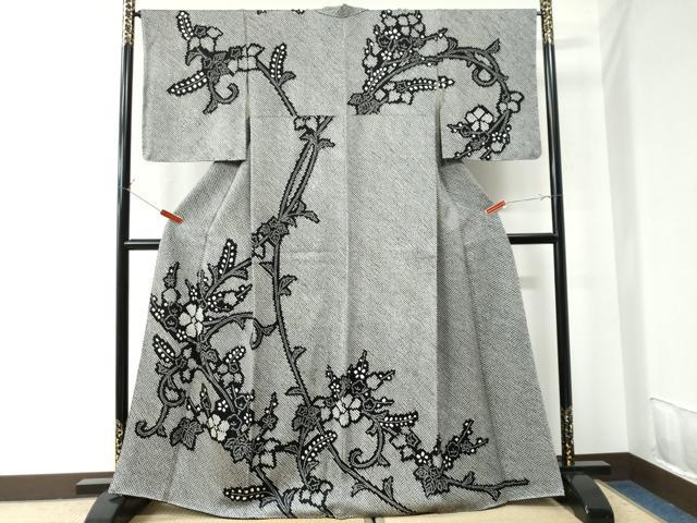 平和屋着物●訪問着　総絞り　花唐草文　黒地　正絹　逸品　未使用　CAAU2472yc