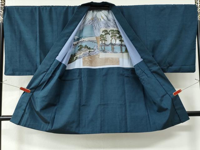 平和屋着物○男性 紬 アンサンブル 色無地 紺地 キングサイズ 小田急