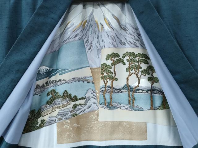 平和屋着物○男性 紬 アンサンブル 色無地 紺地 キングサイズ 小田急