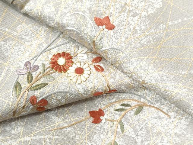 平和屋着物●訪問着　総刺繍　草花文　金糸　正絹　逸品　未使用　CAAU2536yc