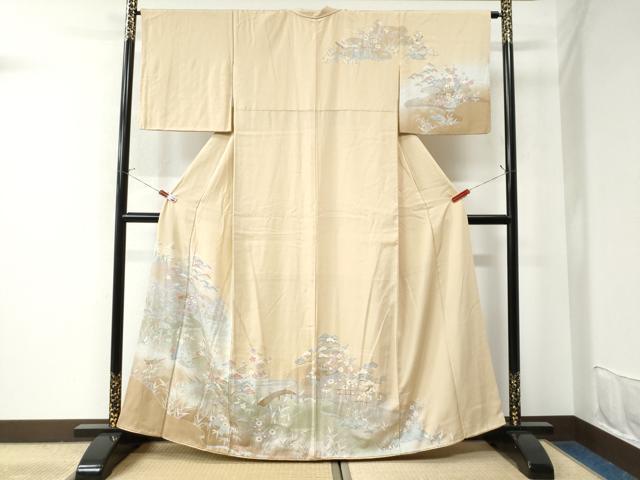 平和屋着物●訪問着　松竹梅水辺風景文　暈し染め　正絹　逸品　CAAU2538yc