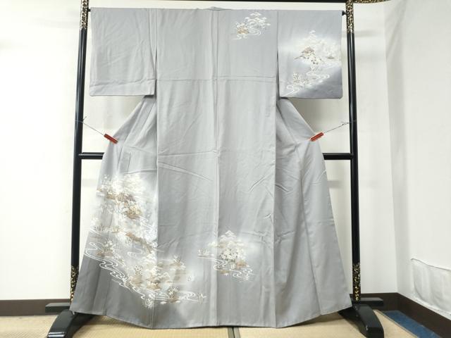 平和屋着物●訪問着　流水松竹梅渡り橋風景文　暈し染め　金彩　正絹　逸品　CAAU2589yc