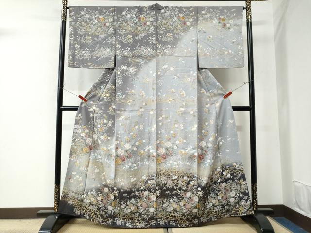 平和屋着物●訪問着　流水草花文　暈し染め　正絹　逸品　CAAU2613yc