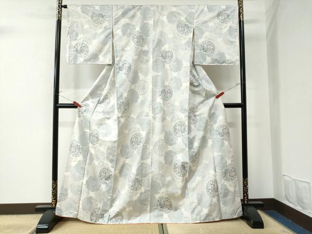 平和屋着物○本場大島紬 白大島 9マルキ 150亀甲 幾何学文様 正絹