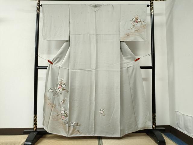 平和屋着物●訪問着　立波草花絵巻文　金彩　正絹　逸品　CAAU2642yc