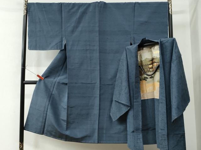 平和屋着物●男性　紬・髭紬羽織セット　色無地　紺色　正絹　逸品　未使用　CAAU2663yc