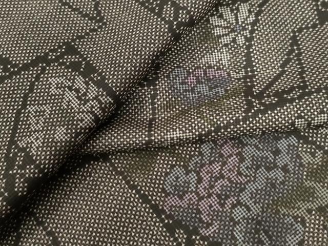 平和屋着物●本場大島紬　7マルキ　短冊草花文　正絹　逸品　CAAU2703yc