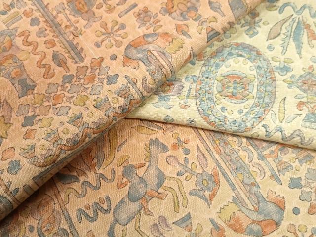 平和屋着物●上質な小紋　紬地　狩猟吉祥花文　正絹　逸品　CAAU2704yc