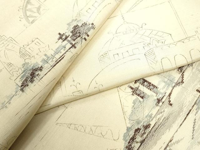 平和屋着物●上質な小紋　紬地　手描き　西洋風景文　正絹　逸品　CAAU2747yc