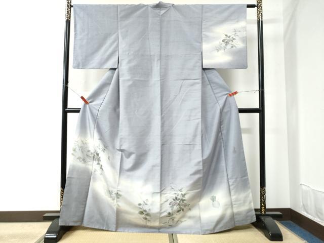 平和屋着物●訪問着　紬地　作家物　手描き　成り物　柿　蕪　きのこ　正絹　逸品　CAAU2753yc