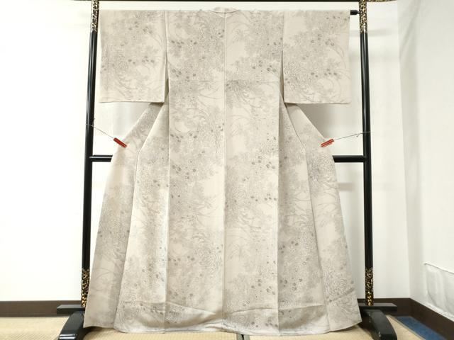 平和屋着物○上質な小紋 手描き 乱菊花文 鬼しぼ縮緬 正絹 逸品