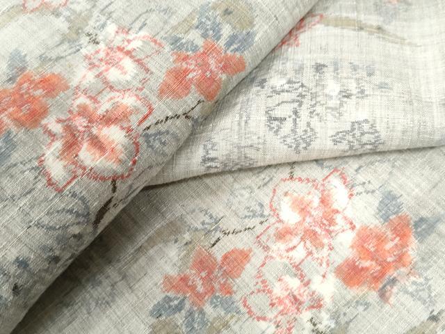 平和屋着物●小千谷紬　竜田川草花文　正絹　逸品　未使用　CAAU2816yc